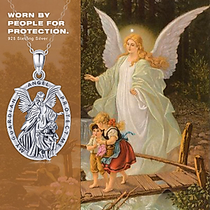 Brisskaari Guardian Angel Necklace 925 Sterling Silver Guardian Angel Medal Guardian Angel Protect Me Pendant Angel Necklace Protection Catholic Jewelry for Women Men