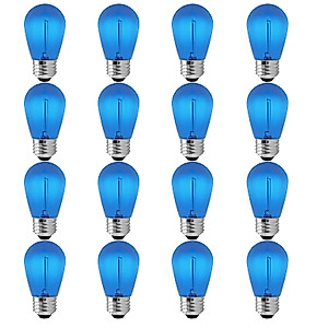 Lxcom Lighting S14 Blue Christmas Replacement Bulb 1W Vintage LED Edison Bulbs E26 Medium Base Decorative Vintage Filament String Lights for Patio Outdoor Light Bulbs, 16 Pack(Blue)