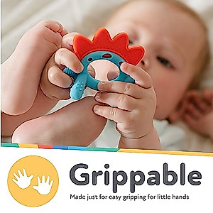 Nuby Geo Zoos Massaging Teether - Baby Teething Toy - Soft BPA-Free Easy Grip - 3+ Months - Dino