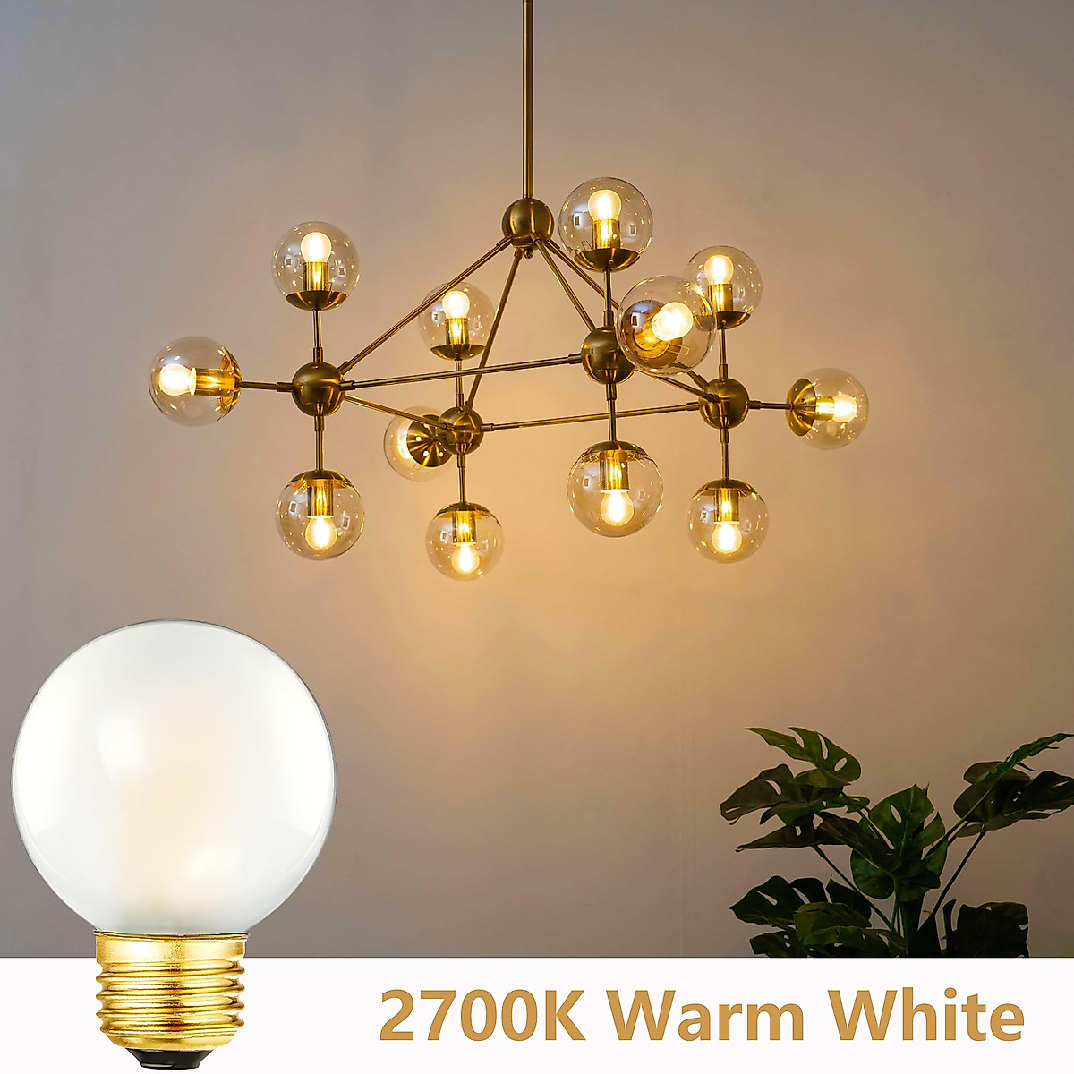 HOMOSUM Dimmable 40W g16.5 Frosted Edison Bulb - 2700K 4W e26 Globe Bulb for Ceiling Fans, Chandeliers, Vanity Lights -400lm,AC120V,G50, 6Pack (4W-2700K)