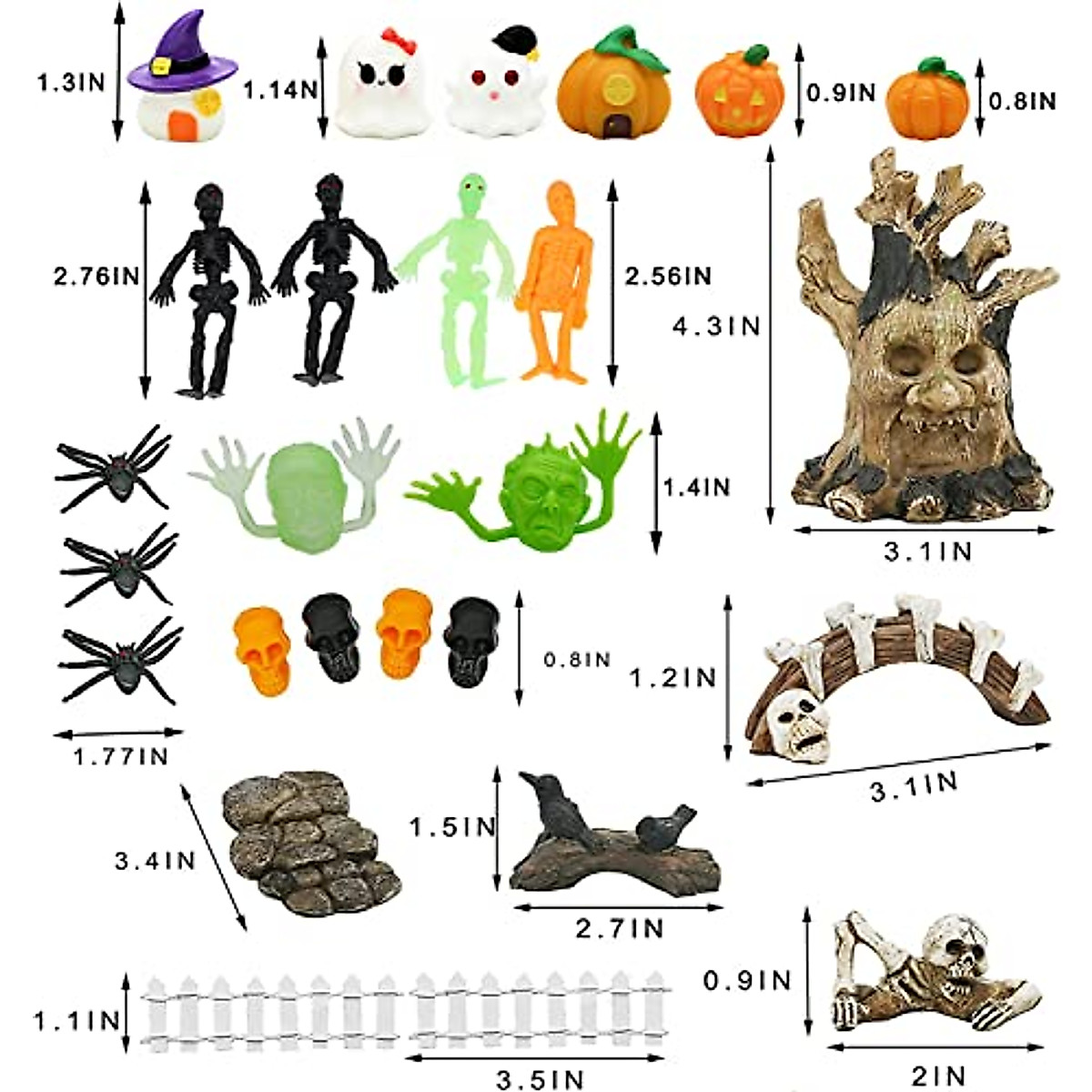 Miniature Halloween Fairy Garden Set - DIY Mini Halloween Garden Accessories Kit Fall Autumn Garden Ornaments Decors String Light Ghost Pumpkin Spiders Witch Skull Halloween Cake Dollhouse Decor