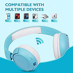 SHON Kids Wireless Fold On-Ear Headphones - Blue Foldable Stereo with 3.5mm Jack Wired Kids Headphones,for Kids/Teen/Boy/Girl/Smartphone/School/Kindle/Airplane Travel/Airplane/Tablet (Blue)