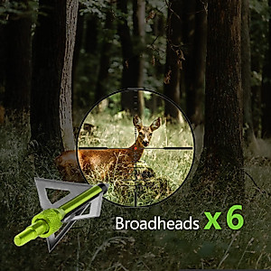 IRQ 20 Inch Crossbow Bolts and Crossbow Broadheads Set, Carbon Crossbow Arrows for Hunting and Outdoor Practice, 12 Green Arrows, 6 Broadheads(18 Pack)