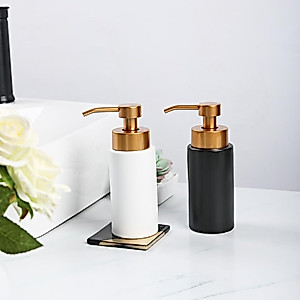 Ceramic Foaming Hand Soap Dispenser for Bathroom, Elegant Matte Bottle with Golden Pump (Black)