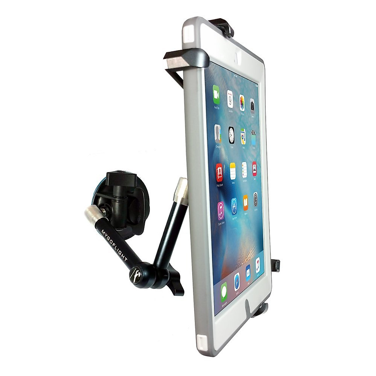 MYGOFLIGHT Flex Suction Cup Articulated Arm Sport Mount and Universal Cradle Kit for Any 7”-11” iPad Mini Air Pro Android Tablet PC for Airplane Car RV Truck Boat Window Mounting