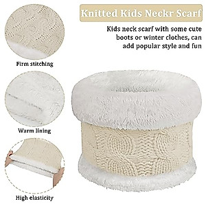 YSense 3 Pcs Kids Winter Beanie Hat Scarf Gloves Set Thick Knit Warm Fleece Fuzzy Lined Beanie Caps Mittens for Boys Girls Gifts