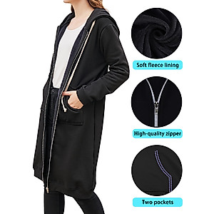 Ablanczoom Hoodies for Women Fashion Sweatshirts: Comfortable Full Zip Up Hoodie Womens Long Fleece Sweatshirt with Pockets Black