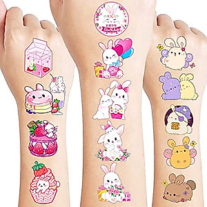 8 Sheets (96PCS) Bunny Tattoo Stickers Themed Birthday Party Supplies Decorations Favors Decor For Kids Girls Boys Gifts Classroom School Prizes Rewards