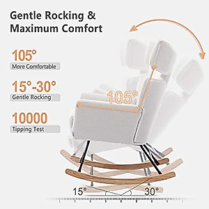 UPYOOE Rocking Chair Nursery Modern Accent Rocker Armchair Teddy Upholstered with High Backrest Armrests Glider Chair for Baby Room Nursery Living Room Bedroom (Beige)