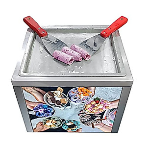 Mvckyi Commercial Countertop Mini Square Fried Ice Cream Roll Machine, Frozen Yogurt Ice Pan Rolled Machine Electric Stir Fry Ice Cream Rolled Maker for Home Bar Cafe