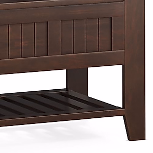 SIMPLIHOME Acadian Solid Wood 48 Inch Wide Transitional Entryway Storage Bench with Shelf in Brunette Brown, for The Living Room, Entryway and Family Room