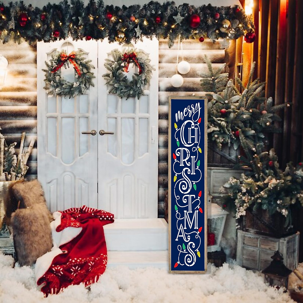 Christmas Stencils for Painting on Wood Large Xmas Merry Christmas Stencil Reusable for Paint Crafts Wall Porch Sign Glass Fabric Door (12 Christmas Sign 1)