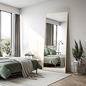 GLASHOM Full Length Mirror,21" x 64" Full Body Mirror,Gold Standing Mirror Full Length Rectangle Floor Mirror Full Length Frame Bedroom Hanging or Leaning Against Wall Dressing Floor Mirror