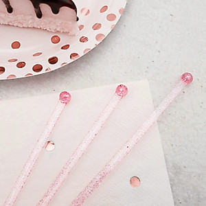 hapray 50-PCS Pink Glitter Plastic Swizzle Sticks, Crystal Cake Pops, Cocktail Coffee Drink Stirrers, Lolipop Stick, for Valentines Day Party 7.24 Inch