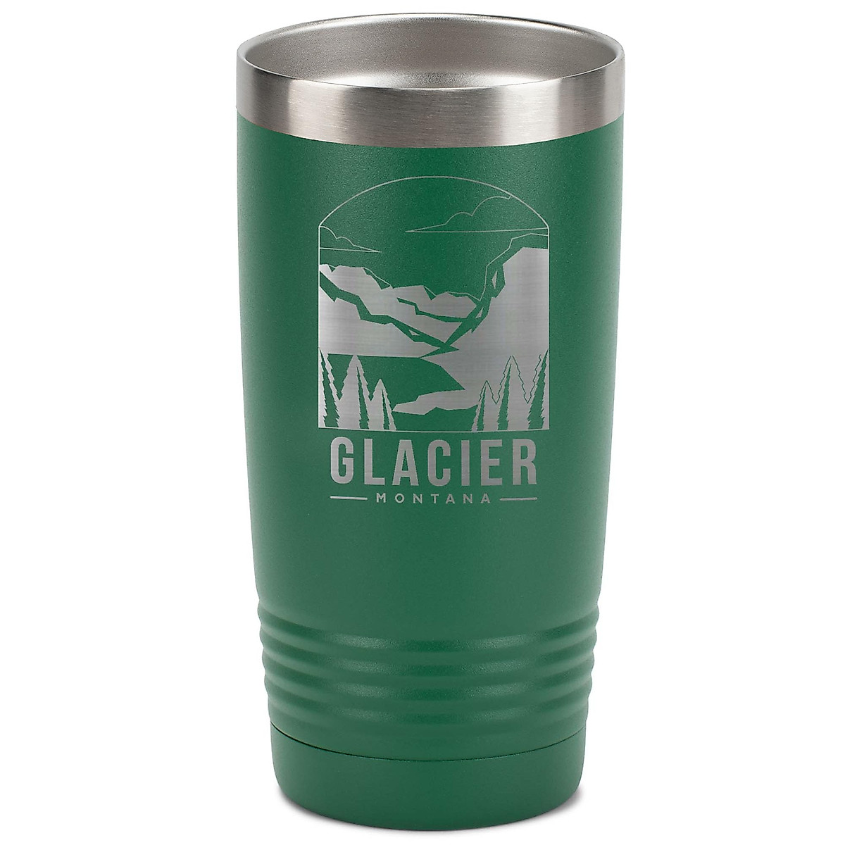 100 North, Polar Camel, United States National Parks, Green 20 Ounce, Stainless Steel, Vacuum Insulated Travel Tumbler Mug With Clear Lid, Glacier Montana