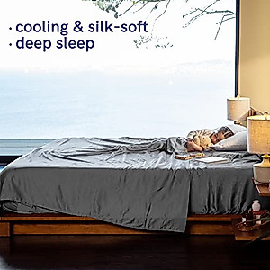 YnM Cooling Bed Sheet Set with 100 Percent Rayon Derived from Bamboo, 400TC Fabric with 2 Pillowcases and Flat Sheet, Deep Pocket Fit 19'', Silky-Soft & Sweat Wicking, 4 Piece (Queen, Dark Grey)