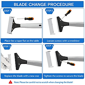 Floor Scraper, 4-inch Razor Blade with 10PCS Extra Metal Blades, Stainless Steel Material Long Handle Switchable 37.8"/52"/66" Sizes, Scraper Tool for Cleaning Stove Top, Glass, Tiles, Wall, Labels