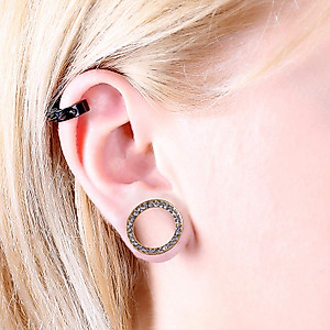 WBRWP 2pcs Hollow Gold Stainless Steel with Zircon Screw Ear Plugs Tunnels - Ear Expander - Ear Gauges Stretcher Body Piercing Jewelry 0g(8mm)