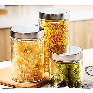 Lawei 6 Pack 27 Oz Clear Glass Jars with Stainless Steel Lids - Glass Food Canister Set Food Storage Jars for Cookie Rice Beans Pasta Snacks