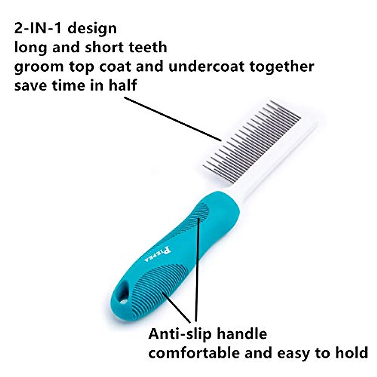 Pet Comb, Long and Short Teeth Comb for Dogs & Cats, Pet Hair Comb for Home Grooming Kit, Removes Knots, Mats and Tangles