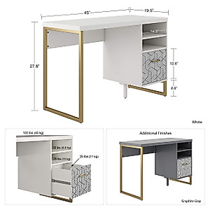 CosmoLiving by Cosmopolitan Scarlett Single Pedestal Desk, White, Model Number: