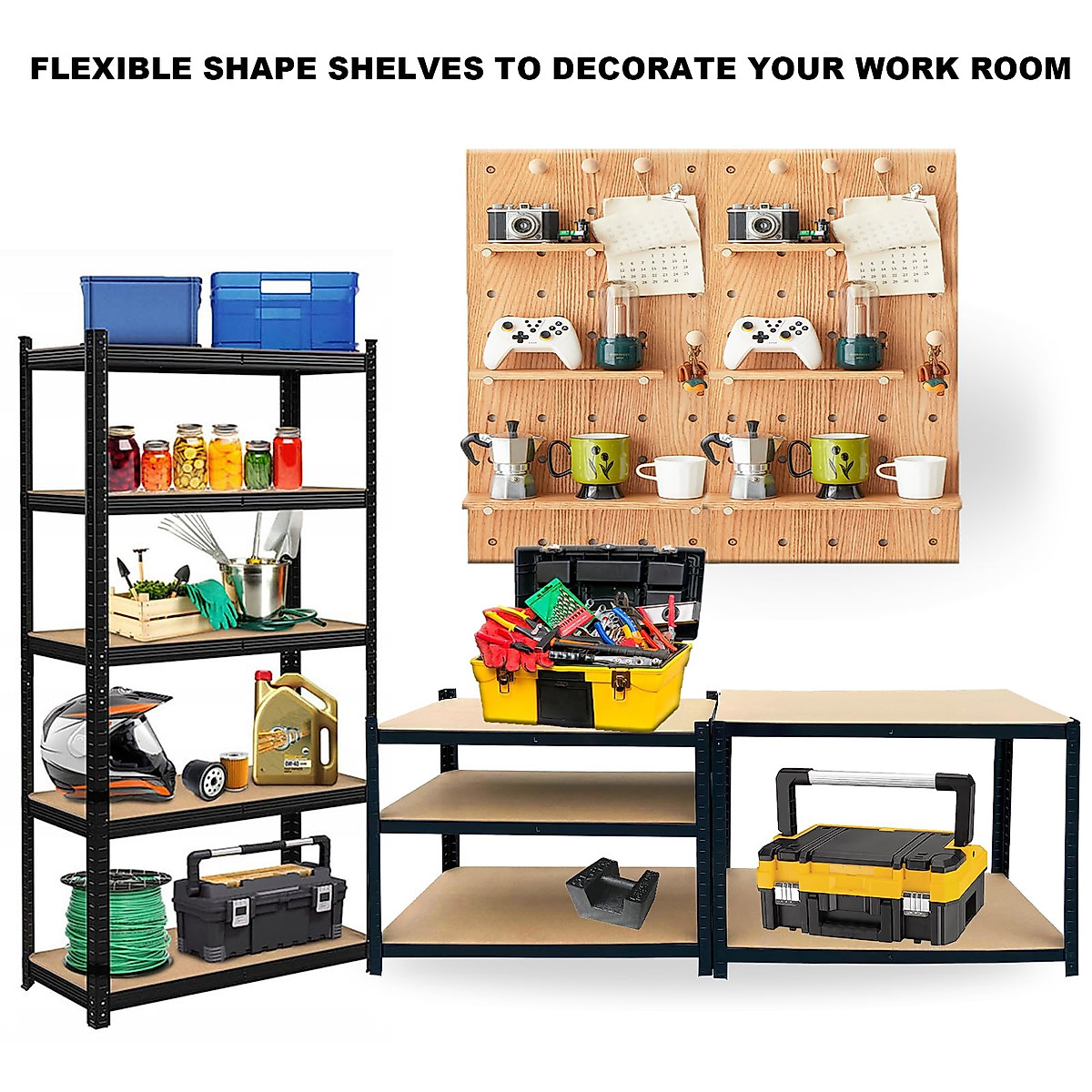 80” Storage Shelf Rack 5-Tier Bookcase, Standing Storage Shelf Multi-use, Garage Shelf for Home, MDF Board and Metal Storage Shelf Modern Industrial Shelf, 80H x 40W x 20D inch, Black