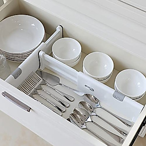 Drawer Dividers Organizers 4 Pack, Expandable from Length 14.9-21.3'', Adjustable 4" High, Deep Dresser Drawer Organizer, Plastic Drawer Separators for Clothing, Kitchen Utensils and Office Storage