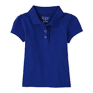 The Children's Place Baby Girls and Toddler Girls Short Sleeve Ruffle Pique Polo, Renew Blue, 3T