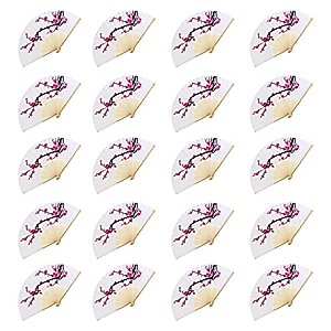 VANVENE 20 pcs Delicate Cherry Blossom Design Silk Folding Hand Fan Wedding Favors Gifts Japanese Party