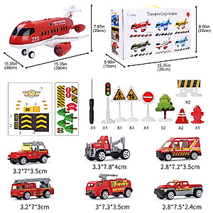 Coolplay Red Airplane Toy Set Rescue Fire Truck Toy Lights and Sound for Kids Gift Ambulance Car Toy Transport Vehicles for Boy 3-6 Years Old