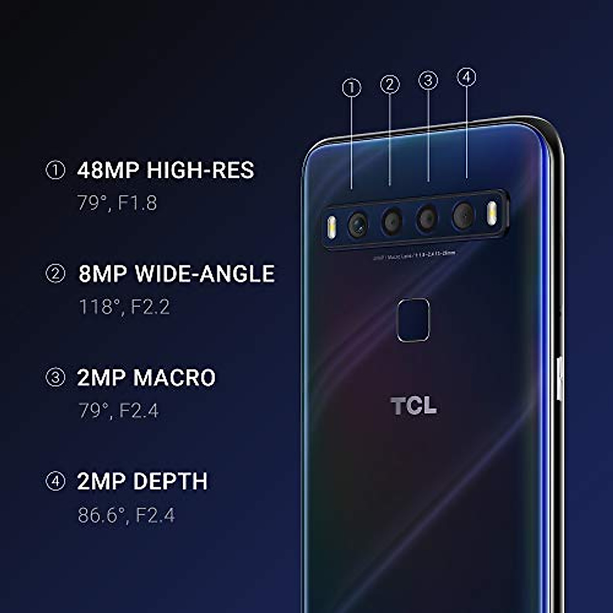 TCL 10L, Unlocked Android Smartphone 256GB+6GB RAM Android Phone,6.53" FHD Cell Phone, 48MP Quad Rear Camera System, 4000mAh Verizon Phone Mobile Phone Large Storage, Mariana Blue