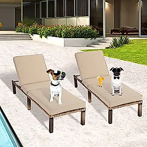 Aoboco Haverchair Patio Furniture Outdoor Rattan Wicker Adjustable Back Chaise Lounge with Removable Cushions for Poolside Set of 2