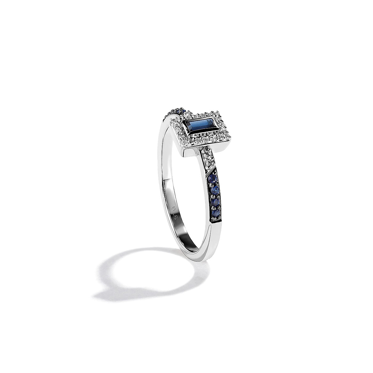 Jewelili Star Wars™ Fine Jewelry R2 Series Women's Ring 1/10 Ct.Tw. White Diamonds and Blue Sapphire Silver