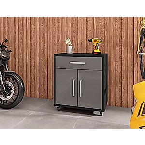 Manhattan Comfort Eiffel Garage Cabinets and Storage System, Set of 4, Matte Black and Grey