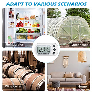 6 Pieces Refrigerator Thermometer Digital Freezer Room Thermometer Waterproof Fridge Thermometer Freezer Monitor with Magnetic Back, Max/Min Record Function with Large LCD Display, White, Black