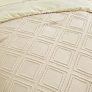 4 Pieces Tufted Toddler Bedding Set Solid Beige Jacquard Tufts, Soft and Embroidery Shabby Chic Boho Bohemian Design for Baby Boys n Girls, Includes Comforter, Flat Sheet, Fitted Sheet and Pillowcase