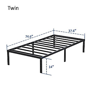 Maenizi Heavy Duty Twin Bed Frame No Box Spring Needed, 14 Inch Metal Platform Bed Frame Twin Support Up to 2500 lbs, Easy Assembly, Noise Free, Black