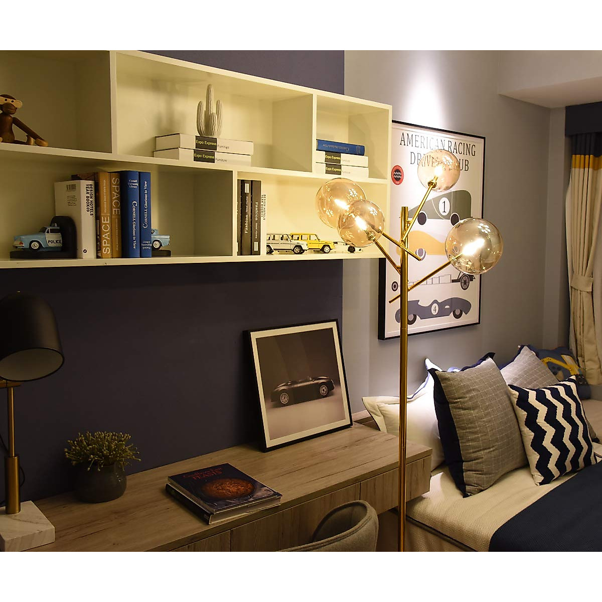 Dellemade TD00145 Sputnik Chandelier Floor Lamp for Bedroom,4-Lights Glass Shade Floor Lamps for Living Room,Brass/Gold