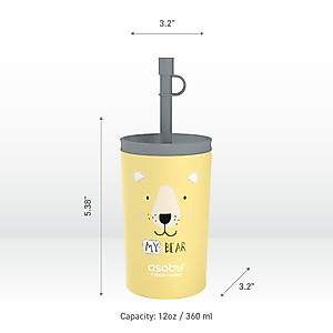 asobu Stainless Steel Kids Tumbler with Flexible Straw Lid | Insulated Water Bottle | Reusable Travel Cup 12 Ounce (Yellow)
