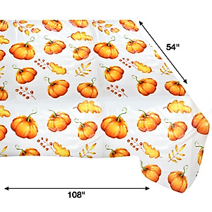 Gift Boutique 6 Disposable Thanksgiving Pumpkin Tablecloths 54" X 108" Rectangle Fall Harvest Autumn Leaves Plastic Table Cover Party Supplies Decor