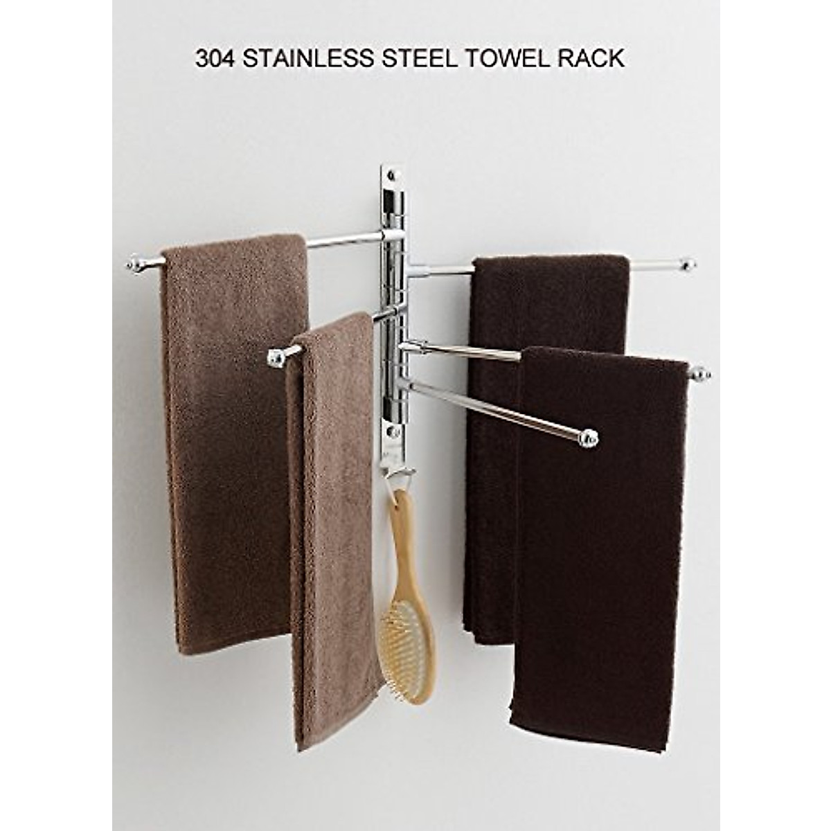 MOCOFO Double Towel Rack Swivel Towel Bar SUS304 Bath Towel Holder RV Swing Out Stainless Steel Bathroom Hand 2 Bars Space Saving Organizer Folding Arm Hanger Holder Wall Mount Polished Finish