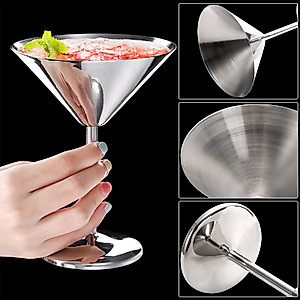Peohud 4 Pack Stainless Steel Martini Glasses, 8 Oz Unbreakable Cocktail Glasses for Margarita, Manhattan, Champagne, Bar, Party, 18/8 Mirror Polished Finish, Shatterproof