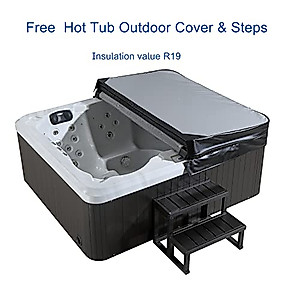 KOOSOM Luxury Hot Tub 5 Person Jakuzi Whirlpool Outdoor Spa Tub Freestanding Bathtub in Garden, 72 Jets Massage for 78-Inch Square with LED Lights, White