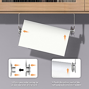 Paroto Paper Towel Holder Under Cabinet, One Hand Tear Adhesive Paper Towel Holder Wall Mount with Ring Spring, Stainless Steel Paper Holder Rack for Kitchen Bathroom