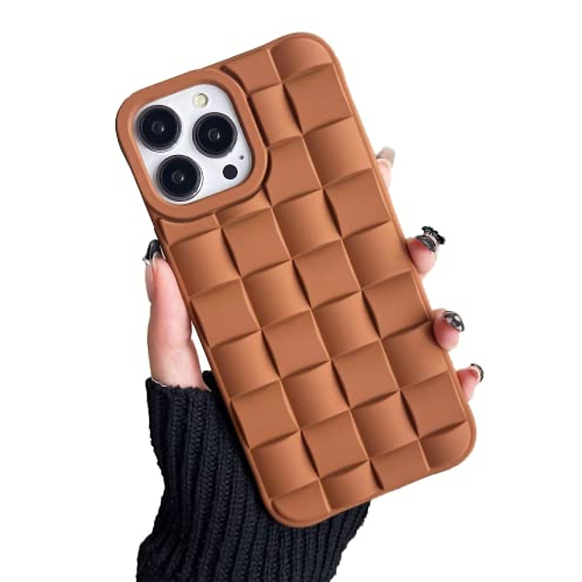 Ginkgonut Compatible with iPhone 13 Pro Case for Women/Girls, Cute 3D Laid Desgin Soft Silicone Shockproof Raised Bumper Corners Case for iPhone 13 Pro（Brown）