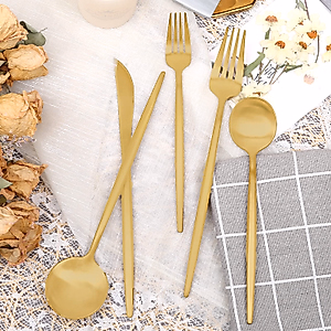 Matte Gold Silverware Set 30 Pieces, FAMEWARE Stainless Steel Flatware Set，Service for 6，Kitchen Utensil Set, Tableware Cutlery Set, Satin Finished Polished & Dishwasher Safe