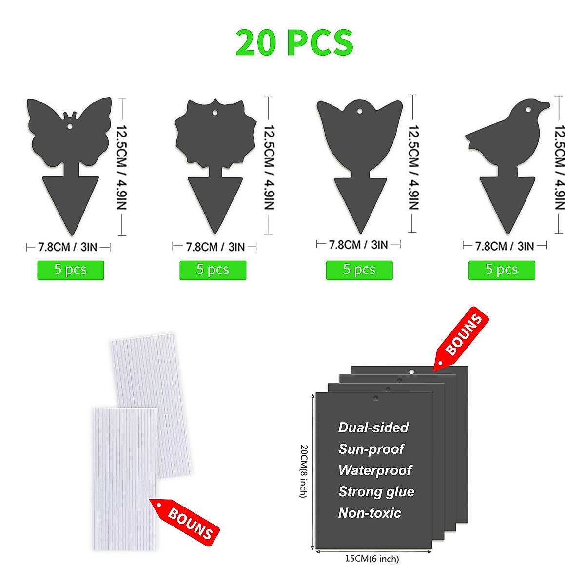 Fruit Fly Traps for Indoors,20pcs Yellow Sticky Fly Traps,Gnat Traps,Bugs Catcher for House Outdoor, Bonus 4 Fly Paper Tubes Home Office (Black)