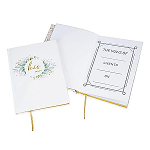 Avamie His and Her Wedding Vow Books Keepsakes, Wedding Officiant Books, Vow Renewal Books, Premium Hardcover with Gold Foil and Gilded Edges, 5.7x4 inch, Romantic White with Greenery Design, 46 Pages