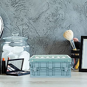 ULTECHNOVO Cubby Storage Organizer Foldable Storage Box with Lid- Large Box Organizer Stackable Cube Folding Crate for Home Office Clear Container