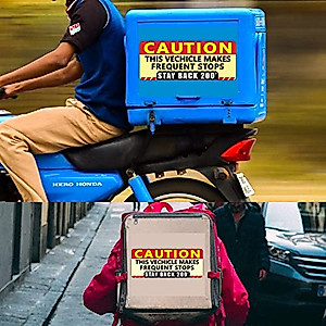Frequent Stops Sticker - (Pack of 12) 4" x 10" Large Caution This Vehicle Makes Frequently Stops Stay Back 200 Feet Warning Sign Bumper Decal for Delivery Vehicle